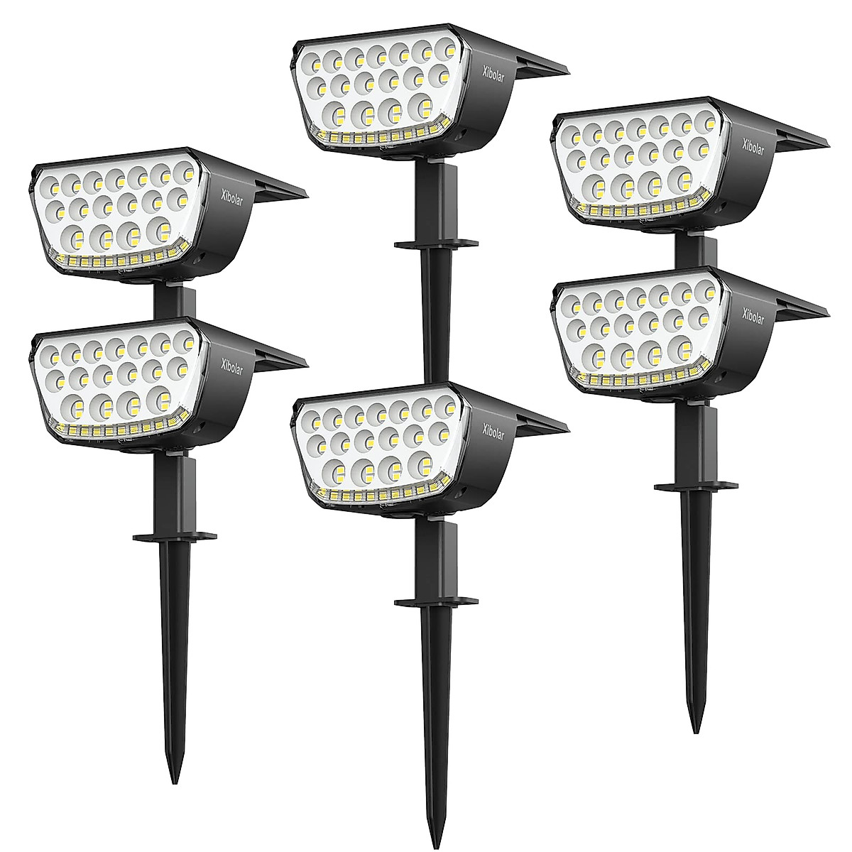 Xibolar Solar Spot Lights Outdoor [6 Pack], 32 LED Solar Landscape Spotlights, IP65 Waterproof Solar Powered Garden Wall Lights, Auto On/Off 2 Modes Lighting for Yard Pathway Porch Patio(Cool White)