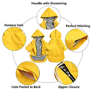 Dog Raincoat Puppy rain Jacket with Hood for Small Medium Breeds with Reflective Strap Storage Pocket Harness Hole Yellow S