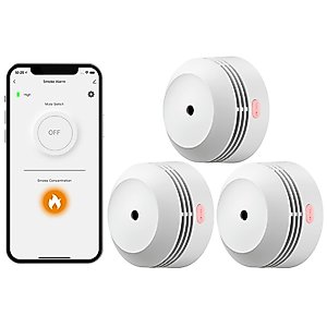 AGEISLINK Wi-Fi Smoke Detector, Wireless Smart Fire Smoke Alarm with App Control, Replaceable Lithium Battery, Auto Self-Check Function, S-WF240, 3-Pack