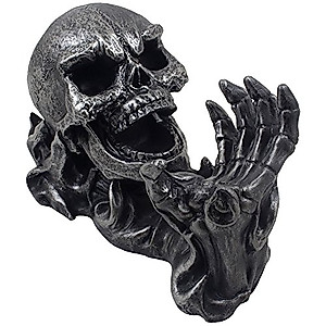 Evil Skull Rising from Flames Wine Bottle Holder Statue in Metallic Look for Scary Skeleton Halloween Party Decorations or Spooky Gothic Bar Decor As Gifts for Man Cave?