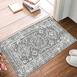 Pauwer Grey 3'x5' Area Rug, Faux Wool, Machine Made, Non-Slip, Washable, Bohemian, Retro, Vintage, Kitchen Hallway Living Room Runner