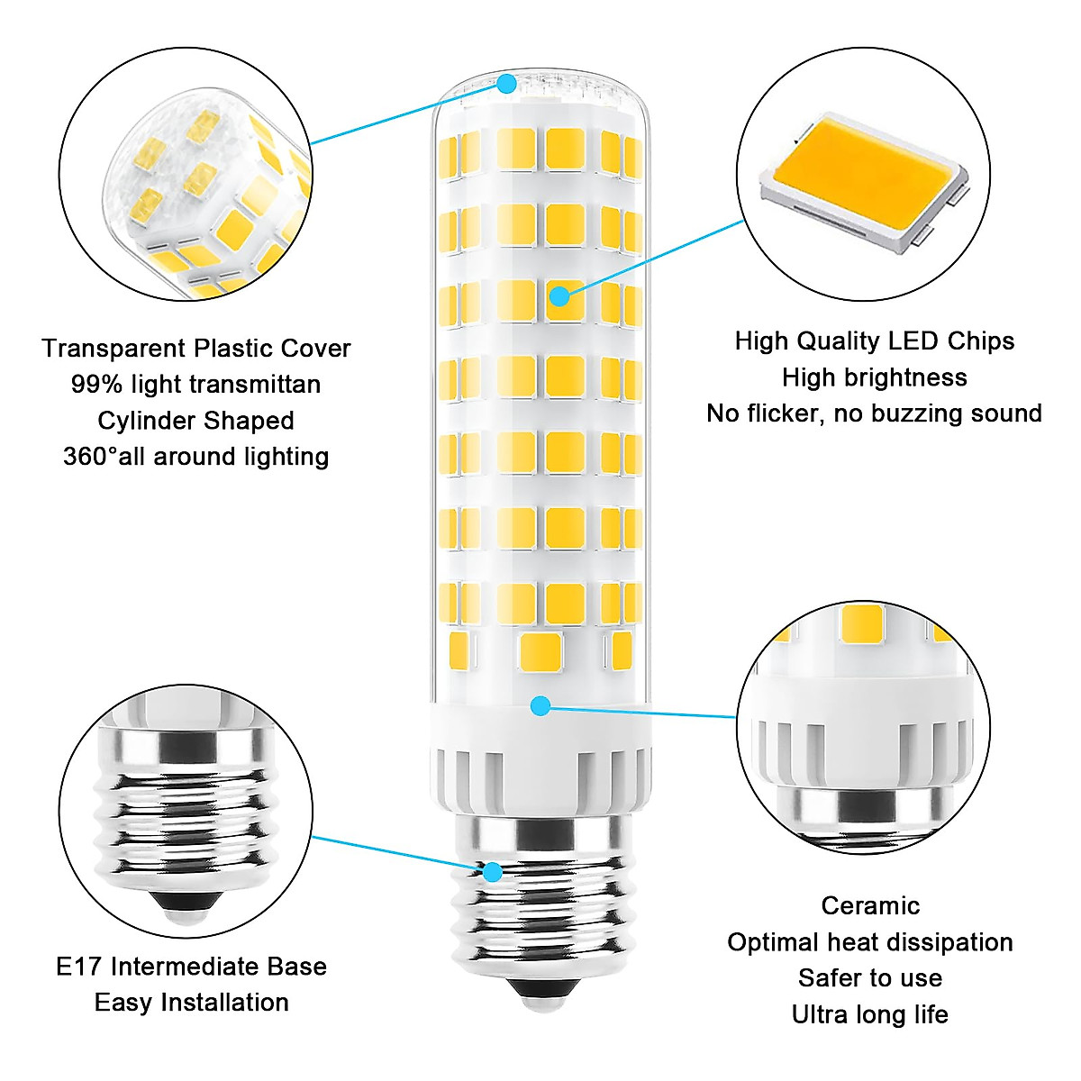 TAIYALOO E17 LED Bulb Dimmable, 10W Microwave Oven Bulb, Warm White 3000K, 100W Halogen Bulb Replacement for Stove Top, Range Hood, E17 Intermediate Base Appliance Light Bulb (2 Pack)