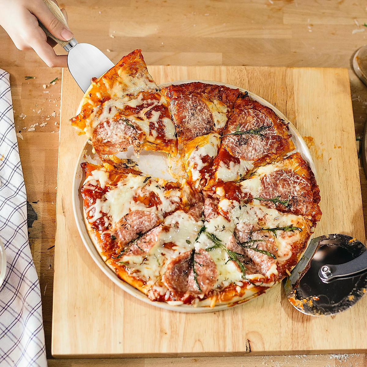 Bekith 8 Pieces Set Cheese Knives with Bamboo Wood Handle - 2 Cheese Knife, 2 Cheese Shaver, 2 Cheese Fork and 2 Cheese Spreader
