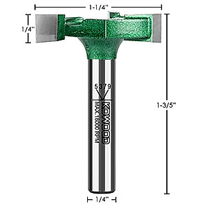 CNC Spoilboard Surfacing Router bit, 1/4'' Shank, 1-1/4'' Cut Dia, 1/4'' Cut Length, 3 Wings, Professional Woodworking Tools by KOWOOD PRO