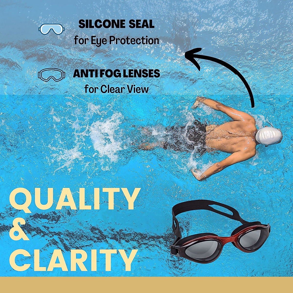 Splaqua Swim Goggles for Men and Women - Adjustable Straps, Silicone Eye Seal, UV Protection and Anti Fog Lenses Swimming Goggle - Red and Black