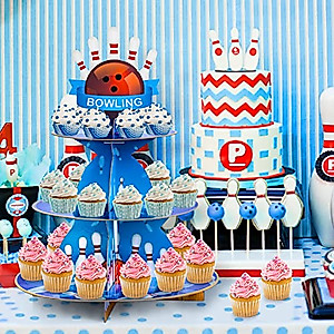 Bowling Party Decorations Cupcake Stand Cardboard 3 Tier Sports Theme Party Cupcake Tower Food Display Dessert Holders Tower Bowling Party Favors for Boy Kids Baby Shower Birthday Party Supplies