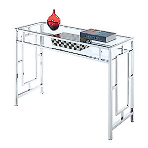 Convenience Concepts Town Square Chrome Desk With Shelf, Clear Glass / Chrome Frame