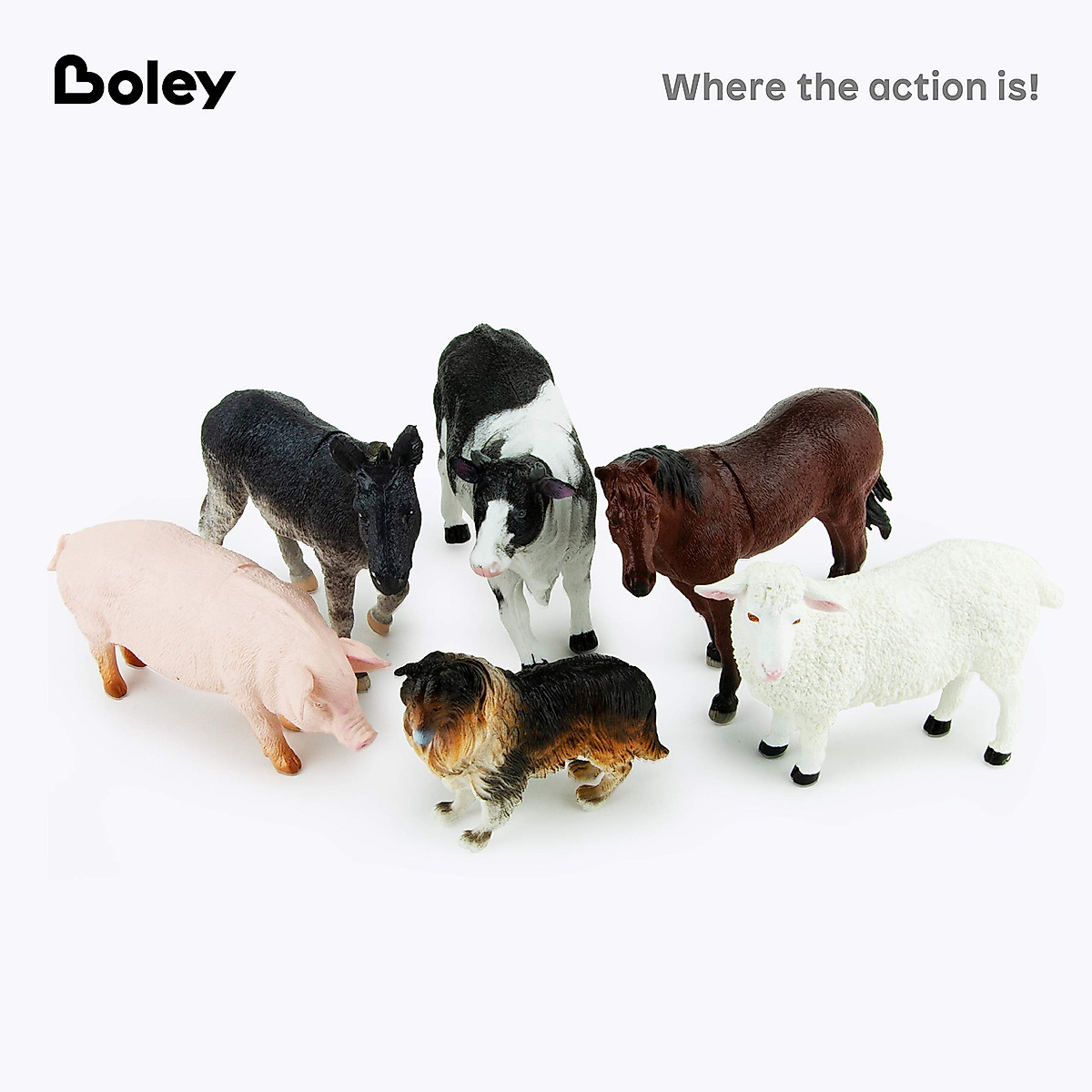 Boley Farm Animal Figures - 12 Pack Small Farm Animal Toys Kids Ages 3 and Up - Realistic Plastic Animal Figurines - Farm Animals for Toddlers