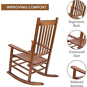 anwickjeff Outdoor Rocking Chair, High Back Slat Reclining, Wooden Rocker Chairs, Indoor Lounge Chair for Backyard/Lawn/Patio/Garden/Porch/Balcony (Brown)