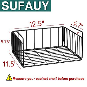 SUFAUY Steel 2-Pack Under Cabinet Shelf Basket Organizer, Metal Wire Rack Hanging Storage Baskets Holds up to 22lbs for Kitchen Pantry or Refrigerator, Black