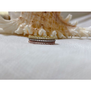 Cubic Zirconia Micropaved Classic Petite Wedding Band Dainty Skinny Stacking Ring (Gold, 5)