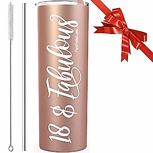 18 & Fabulous Stainless Steel Wine Tumbler w Lid, Straw, Brush - 18th Birthday Gifts For Girls, 18th Birthday Decorations For Girls, 18th Birthday Cup & Party Favor Supplies For Her PARIS PRODUCTS CO.