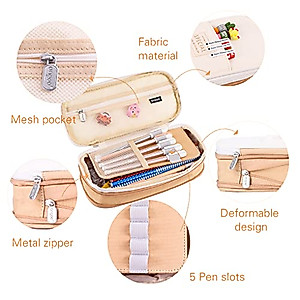 Oyachic Big Capacity Pencil Case Telescopic Pencil Pouch Zipper Pen Bag Canvas Markers Organization Makeup Bag Box Pencil Holder Office Supplies