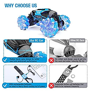 Powerextra RC Stunt Car Toys for 6-12 Year Old Kids - Big Size 4WD Remote Control Car - Gesture Sensor - Double Sided Rotating RC Car - Lights, Music - Perfect for Boys & Girls' Birthday