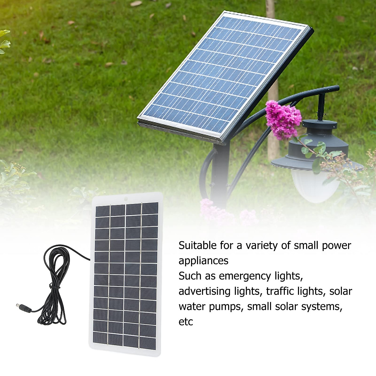 Solar Panel, 5W 12V Portable High Efficiency Solar Module Polycrystalline Solar Power Panel with DC Interface, Energy Saving Solar Charger Panel for Emergency Lights, Small Solar Energy Systems