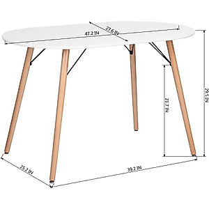 FurnitureR 47.2 Inch Dining Table Minimalist Style Oval Side Desk with Beech Wood Square Legs for Home Kitchen Living Room Corner Small Spaces, White