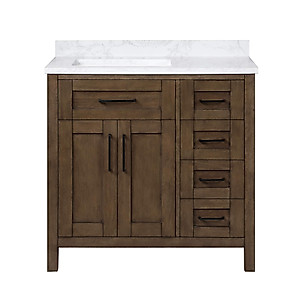 OVE Decors Maya Plus 36 in. Single Sink Bathroom Vanity in Almond Latte Finish, Black Hardware and Included Power Bar