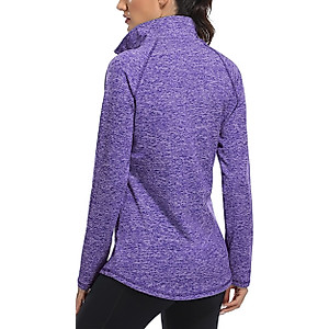 Miusey Womens Quarter Zip Pullover Long Sleeve Thermal Fleece Athletic Running Shirt Quick Dry 1/4 Zip Shirts Activewear Workout Tops Purple XXL