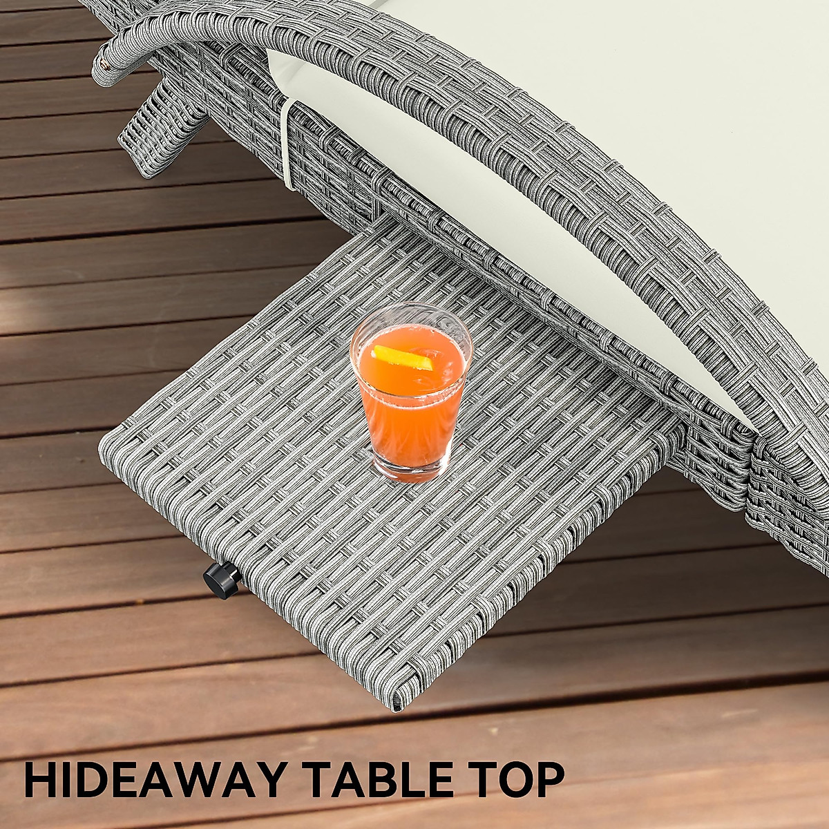 YITAHOME Patio Chaise Lounge Chair Set of 2, Wicker Chaise Lounge Outdoor Rattan Reclining Chair with Armrests/Pull-Out Cup Holder/5-Position Backrest/Cushion & Headrest-Beige