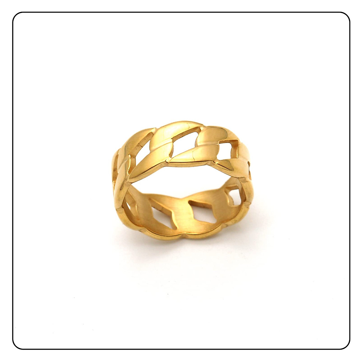 Fusamk Punk Rock 18K Gold Stainless Steel Cuban Chain Band Ring(Gold(11))