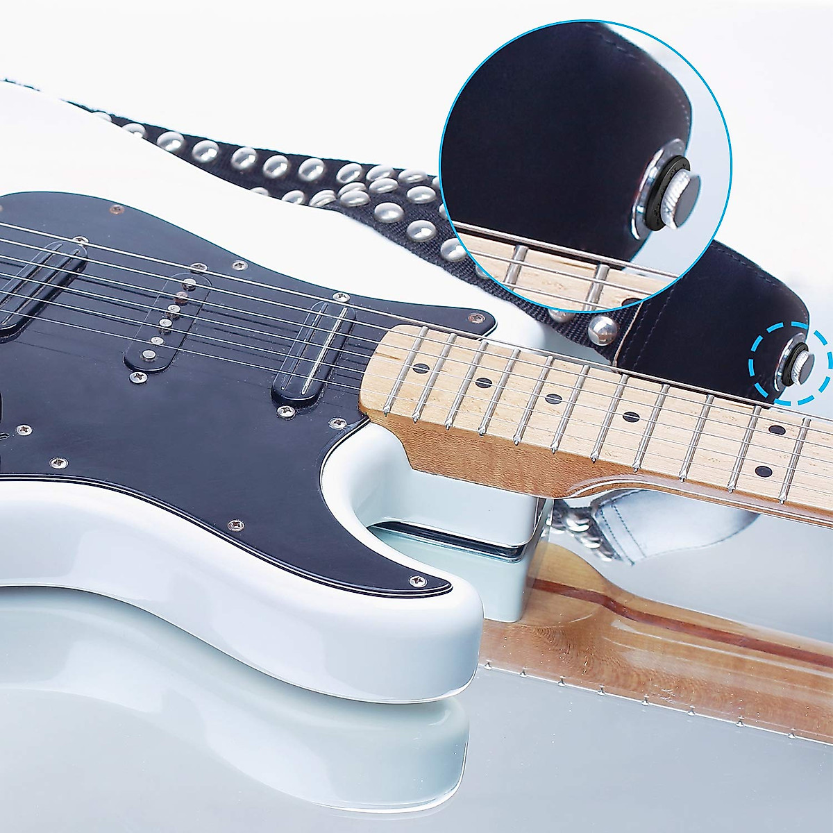 Blulu 12 Pieces Guitar Strap Locks Silicone Strap Locks Rubber Guitar Strap Blocks Guitar Protector (Black)