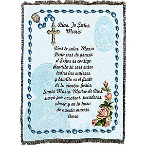 Pure Country Weavers Hail Mary Prayer with Rosary Beads Blanket Spanish - Ave Maria - Religious Gift Tapestry Throw Woven from Cotton - Made in The USA (72x54)