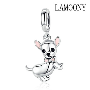 Chihuahua Dog Charm 925 Sterling Silver Dinosaur Charm Spider charm Cat Charm Animal Charm Dolphin Charm Mouse Charm for Pandora Charm Bracelet (Chihuahua)