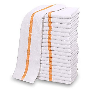 12 PC New Cotton Blend White Restaurant Bar Mops Kitchen Towels (1 Dozen) (12, Gold Stripe)