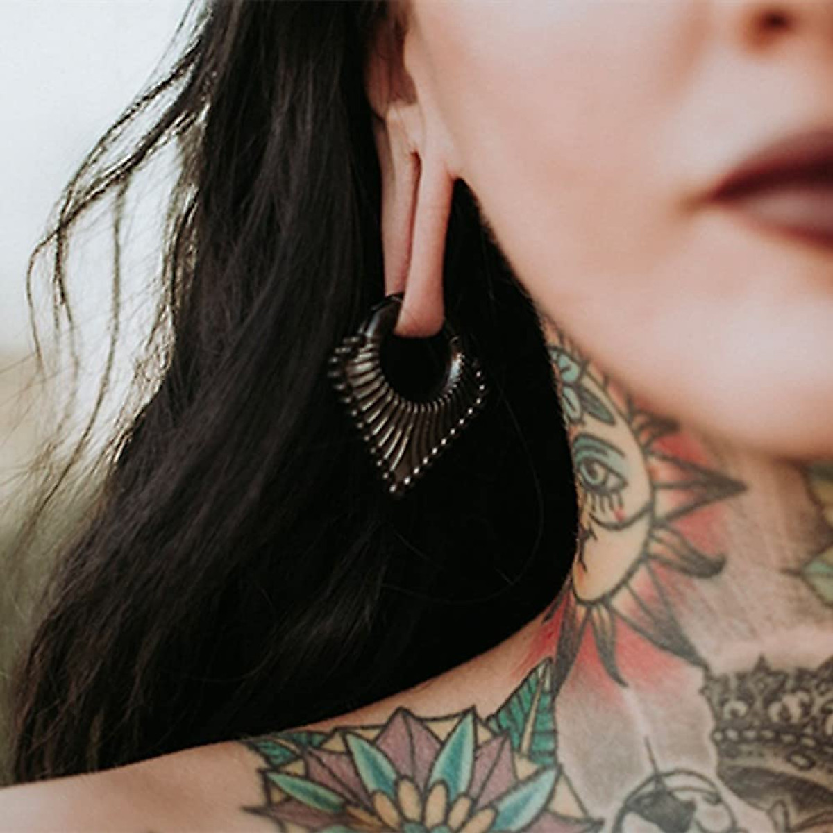 LADEMAYH 2Pcs 2g Ear Weights for Stretched Ears, Black Triangle Size 2 Gauge Earrings Dangle Gauges for Women, Surgical Steel Ear Hangers Weighted Gauges for Ears