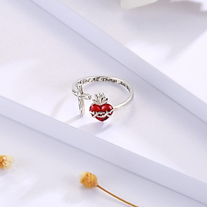 Sacred Heart of Jesus Ring 925 Sterling Silver Cross Rings God's Love Jewelry Amulet Gifts for Women (8)