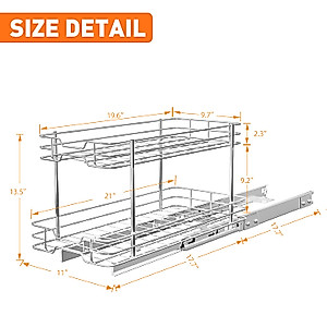Blemoacha Pull Out Cabinet Organizer 21" D x 11" W,2 Tier Under Sink Organizers and Storage,Bathroom Organization Undersink Drawers Slide Out, Kitchen Sink Chrome Shelf Sliding Cabinet Basket