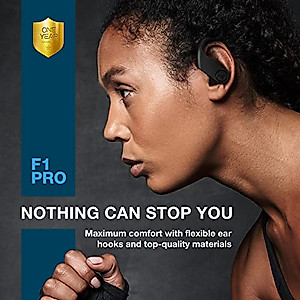 Turonic F1 Pro - True Wireless Earbuds - 45H Playtime, Charging case, Mic, IPX7 Waterproof Bluetooth Headphones w/Microphone - Sport Wireless Earphones with Earhook for Gym, Running, Workout - Black