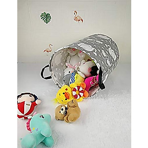 DUYIY 19.7 Inch Round Big Size Canvas Storage Basket with Handle Large Organizer Bins for Dirty Laundry Hamper Baby Toys Nursery Kids Clothes Gift Basket (heart elephant)