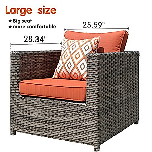 XIZZI Patio Furniture Set Outdoor Sectional Sofa No Assembly 9 PCS Big Size All Weather PE Rattan Wicker Outdoor Conversation with 2 Pillows,Grey Wicker Orange Red
