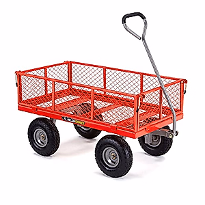 Gorilla Carts 800 Pound Capacity Heavy Duty Steel Mesh Versatile Utility Wagon Cart with Easy Grip Handle for Outdoor Hauling, Red