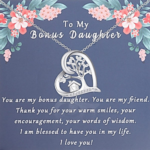 PLITI Bonus Daughter Necklace Stepdaughter Gift To My Bonus Daughter Jewelry Family Strength Jewelry For Daughter Unbiological Daughter Gift (bonus daughter necS)