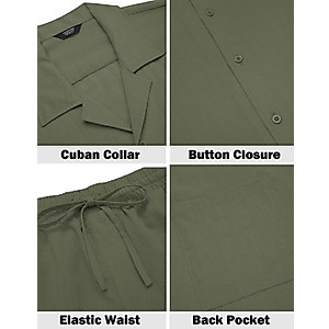 COOFANDY Men's Linen Beach Shirts Casual Hippie Holiday T-Shirts Shorts Outfits Button Down Hawaiian Outfits 2 Piece