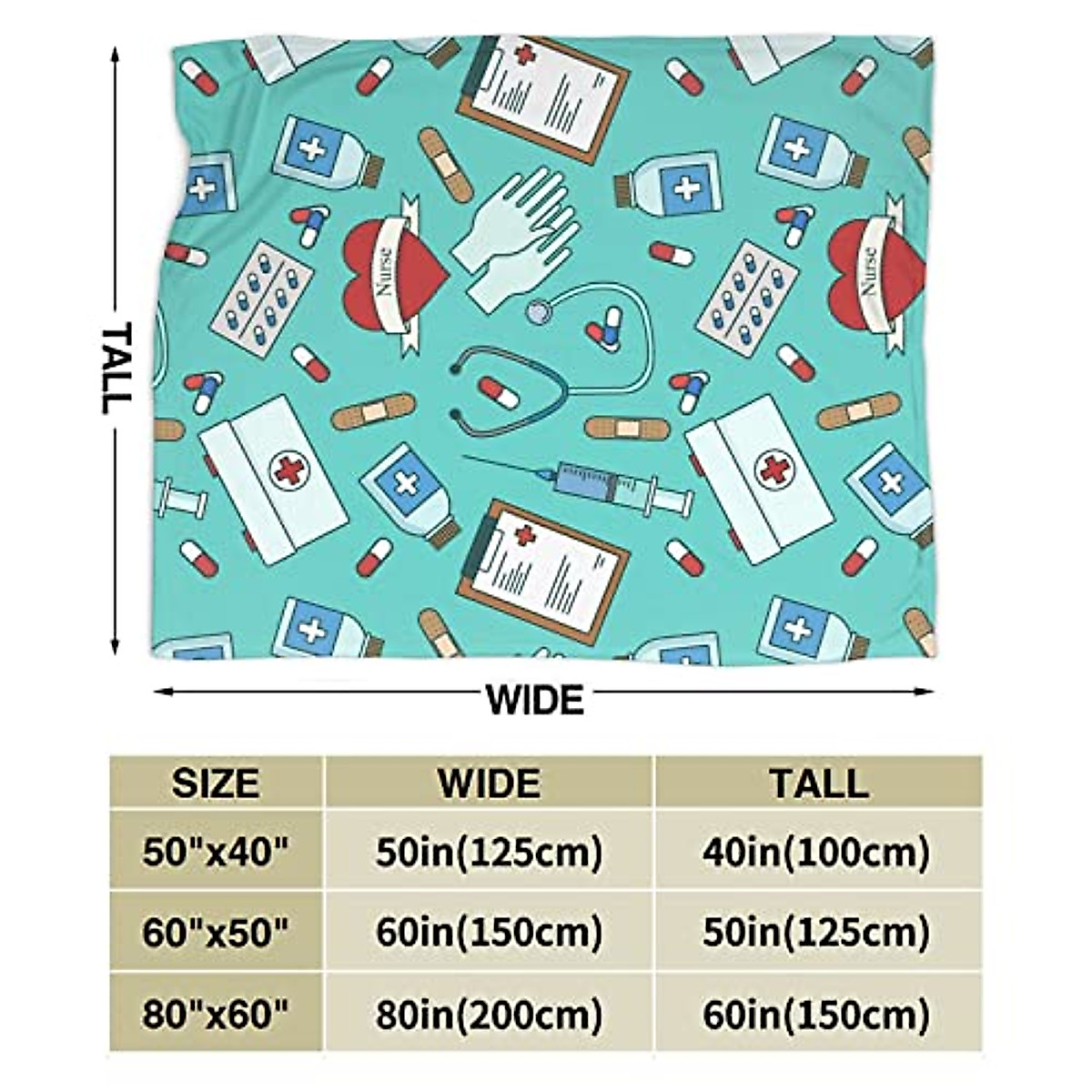Hmklpi Nurse Medical Theme Blanket Nurse Gifts for Women Ultra Plush All Season Lightweight Cozy Flannel Throw Blanket for Bed Chair Car Sofa Couch Bedroom 50"x40"