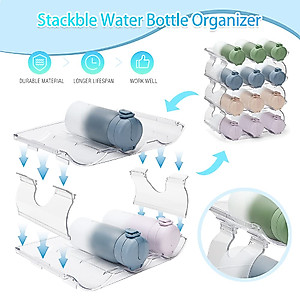 Seolmae Stackable Water Bottle Organizer for Cabinet, Water Bottle Holder Countertop, Cup Organizer for Kitchen, Pantry and Fridge, Free-Standing Kitchen Storage Holder for Wine and Drink Bottles