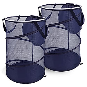2 Pack Pop Up Laundry Hamper with Lid, Foldable Laundry Basket with Handles,75L Large Portable Dirty Clothes Hampers, Mesh Zip Round Laundry Baskets, Collapsible Toy Storage Baskets Dorm Organization