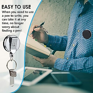 Landhoow 2 Pcs Retractable Pull Pen Pencil Holder, 27.5'' Retractable Pen Holder for Carpenters, Workers, Nurses, Waiter, Universal Pen Lanyard Retractable with Belt Clip and Key Ring (Patent Pending)
