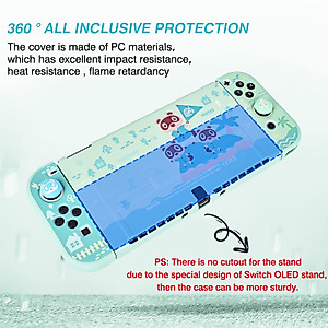 DLseego Animal Crossing Switch OLED Case Protective Cover Dockable Hard Shell Joy Con Skin Accessory With 4PCS Thumb Grips Caps and 2PC Screen Protectors