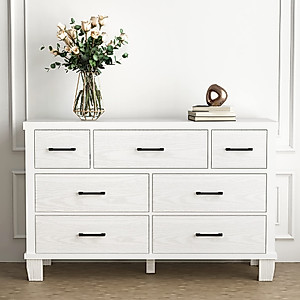 IDEALHOUSE Dresser for Bedroom with 7 Drawers, Modern Chest of Drawers Closet with Metal Handle, Wooden Dresser Organizer, for Bedroom, Living Room, White