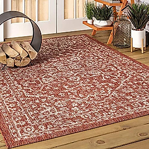 JONATHAN Y SMB104A-3 Malta Bohemian Medallion Textured Weave Indoor Outdoor -Area Rug, Coastal, Traditional, Transitional Easy-Cleaning,Bedroom,Kitchen,Backyard,Patio,Non Shedding, Red/Taupe, 3 X 5