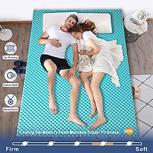 Askme Mattress Topper Queen 2 Inch Convoluted Gel Memory Foam with Bonus Machine Washable Cover Air Flow Design｜US and Euro Certified Blue 2 Inch Convoluted