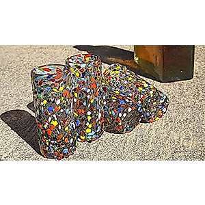 MEXTEQUIL - Authentic Mexican Tequila Shot Glasses - Tequila Set of shot glasses - 4 pcs - 2 Oz - Mexican Hand Blown Shot Glass (Confetti)