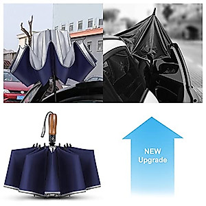 Lejorain Large Reverse Umbrella -50 Inch Windproof Folding Inverted Umbrella - Upside Down with Safety Reflective Strip (8.Blue Sun Umbrella)