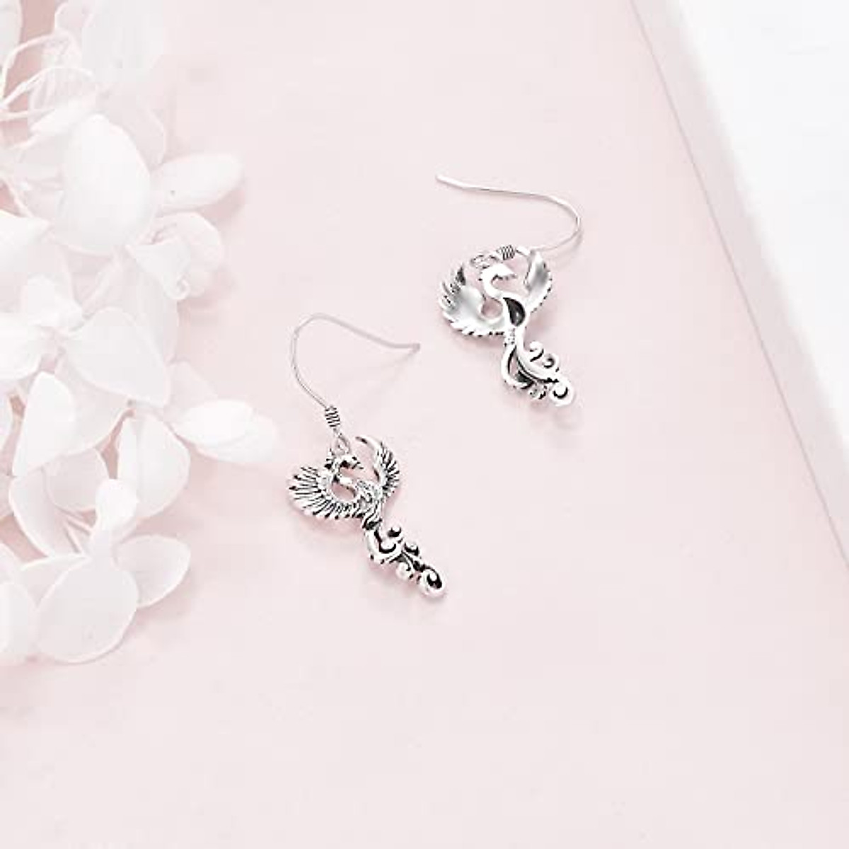 Yafeini Rising Phoenix Dangling Earrings 925 Sterling Silver Bird Phoenix Earrings Jewelry Gifts for Women