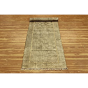 Casavani Hand Made Cotton Dhurrie Abstract Brown Tassel Rug Easy Care Washable Rugs for Doormat Entryway Living Room Bedroom Hallway Balcony 3x20 Feet Runner