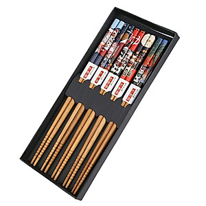 Reusable Chinese Wooden Chopsticks Cat Fish Pattern Washable Durable Household Hotel Wedding Gift 5Pair with Gift Box (Cat)